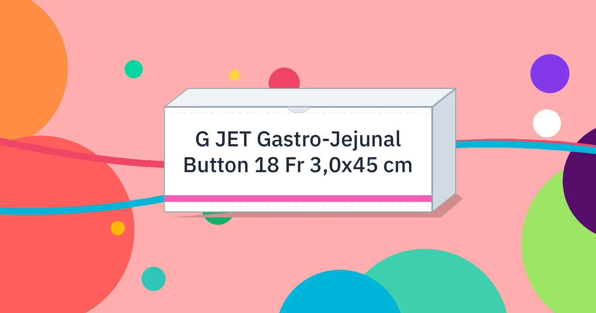 Symbolbild: Packung mit der Aufschrift G JET Gastro-Jejunal Button 18 Fr 3,0x45 cm (PZN 14347285) – Verfügbarkeit und Bezug in Apotheken in Frankfurt am Main