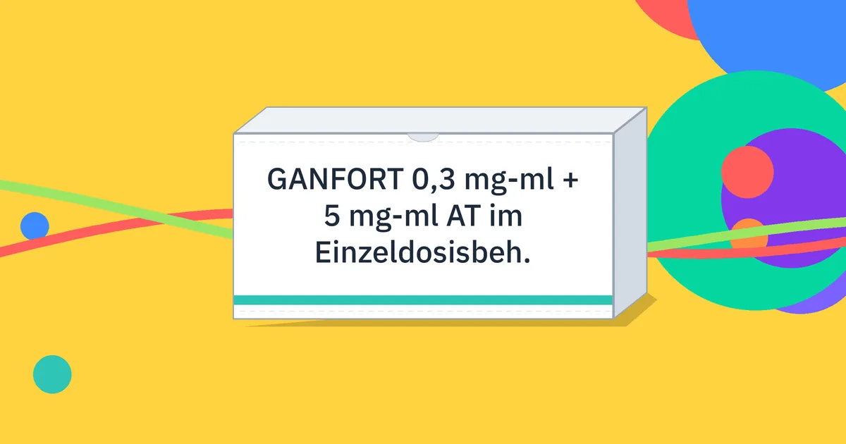 Symbolbild: Packung mit der Aufschrift GANFORT 0,3 mg-ml + 5 mg-ml AT im Einzeldosisbeh. (PZN 16992570) – Verfügbarkeit und Bezug in Apotheken in Frankfurt am Main