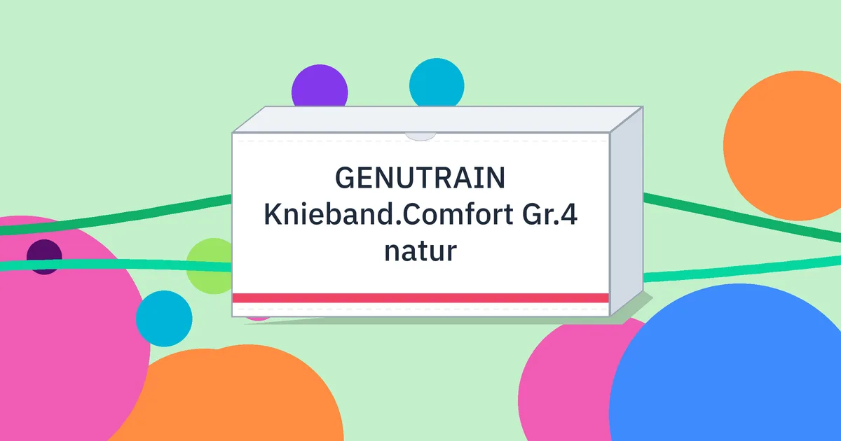 Symbolbild: Packung mit der Aufschrift GENUTRAIN Knieband.Comfort Gr.4 natur (PZN 12517168) – Verfügbarkeit und Bezug in Apotheken in Frankfurt am Main