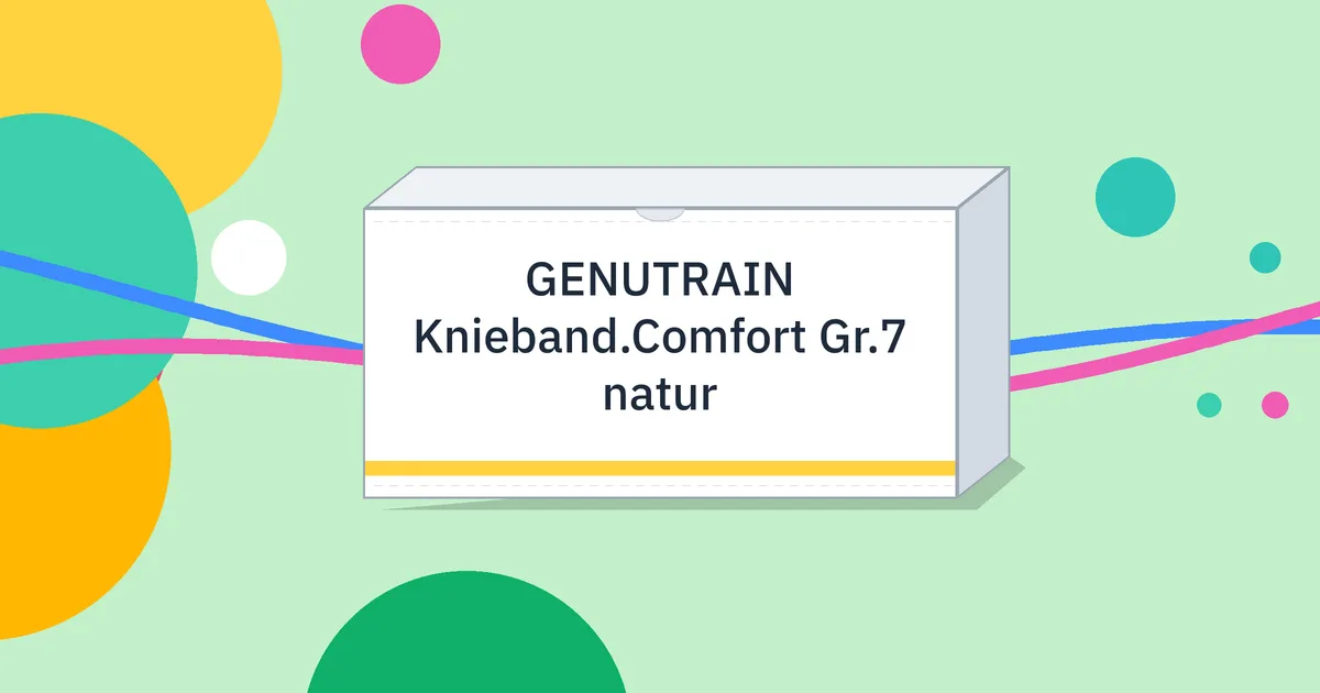 Symbolbild: Packung mit der Aufschrift GENUTRAIN Knieband.Comfort Gr.7 natur (PZN 12517197) – Verfügbarkeit und Bezug in Apotheken in Frankfurt am Main