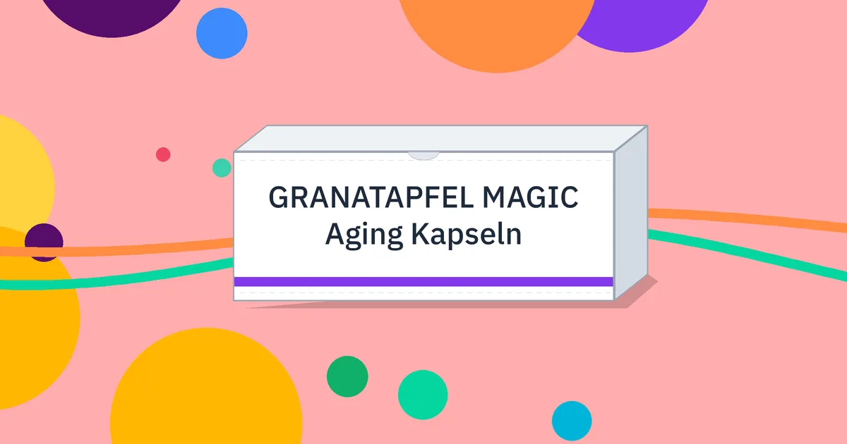Symbolbild: Packung mit der Aufschrift GRANATAPFEL MAGIC Aging Kapseln (PZN 10018780) – Verfügbarkeit und Bezug in Apotheken in Frankfurt am Main