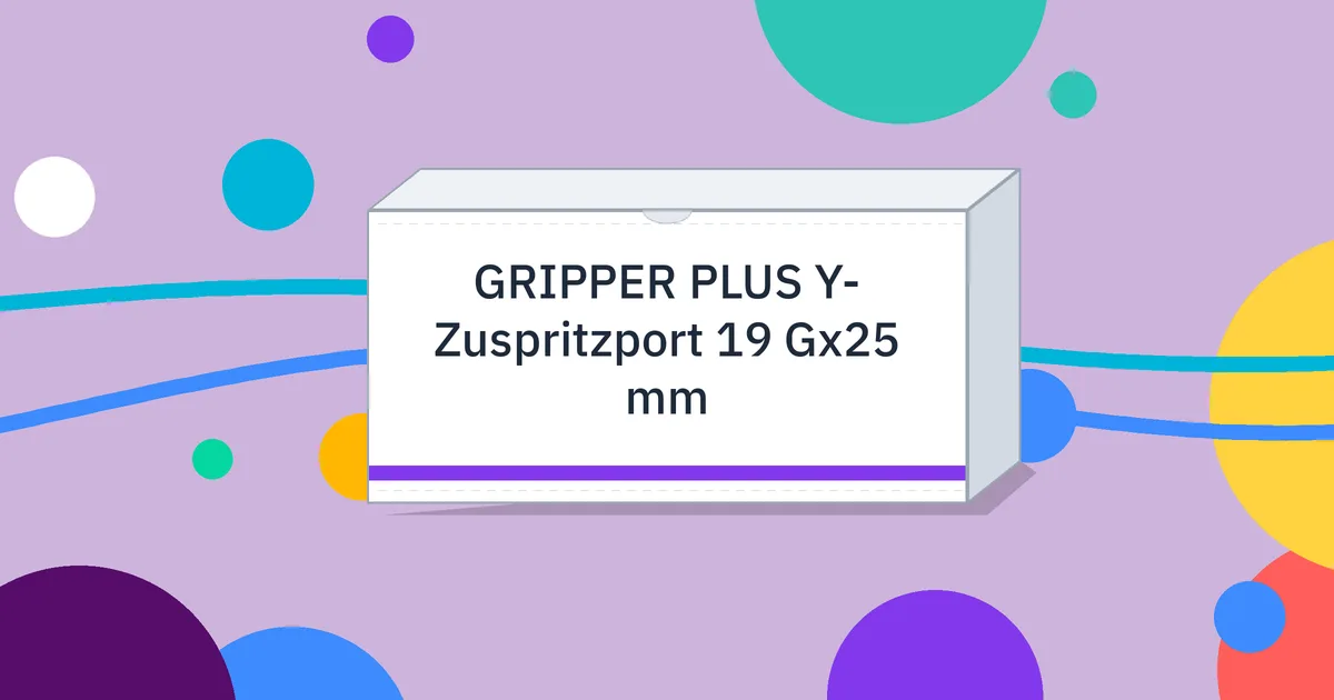 Symbolbild: Packung mit der Aufschrift GRIPPER PLUS Y-Zuspritzport 19 Gx25 mm (PZN 09675633) – Verfügbarkeit und Bezug in Apotheken in Frankfurt am Main