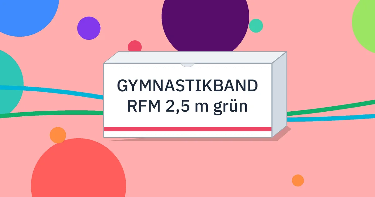 Symbolbild: Packung mit der Aufschrift GYMNASTIKBAND RFM 2,5 m grün (PZN 01202042) – Verfügbarkeit und Bezug in Apotheken in Frankfurt am Main