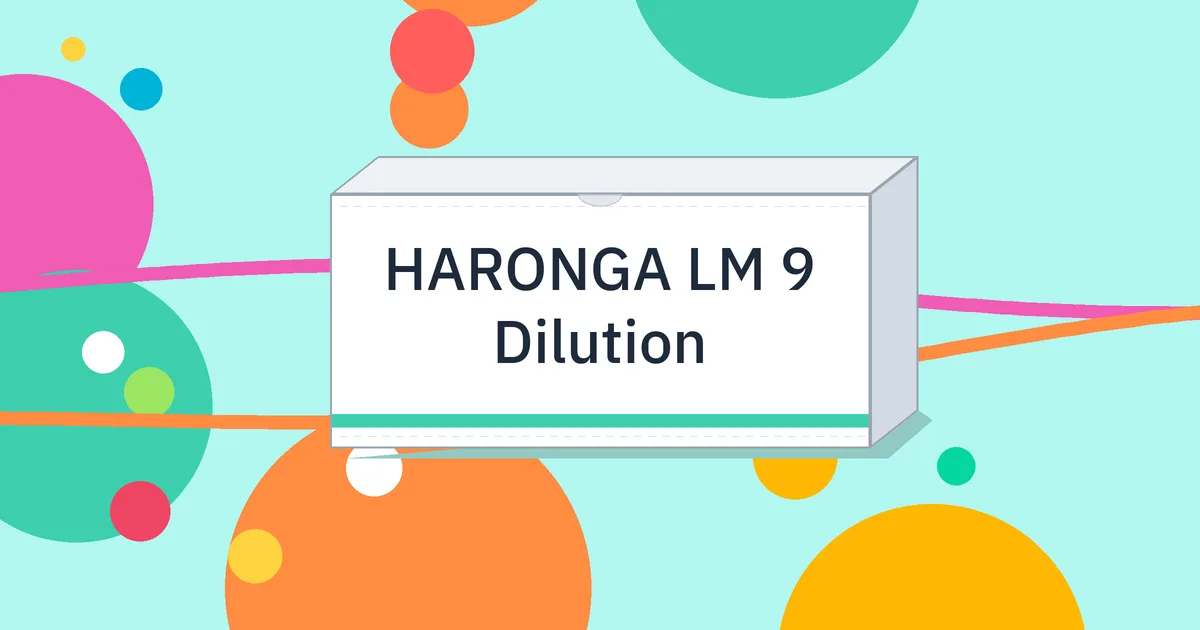 Symbolbild: Packung mit der Aufschrift HARONGA LM 9 Dilution (PZN 13550216) – Verfügbarkeit und Bezug in Apotheken in Frankfurt am Main