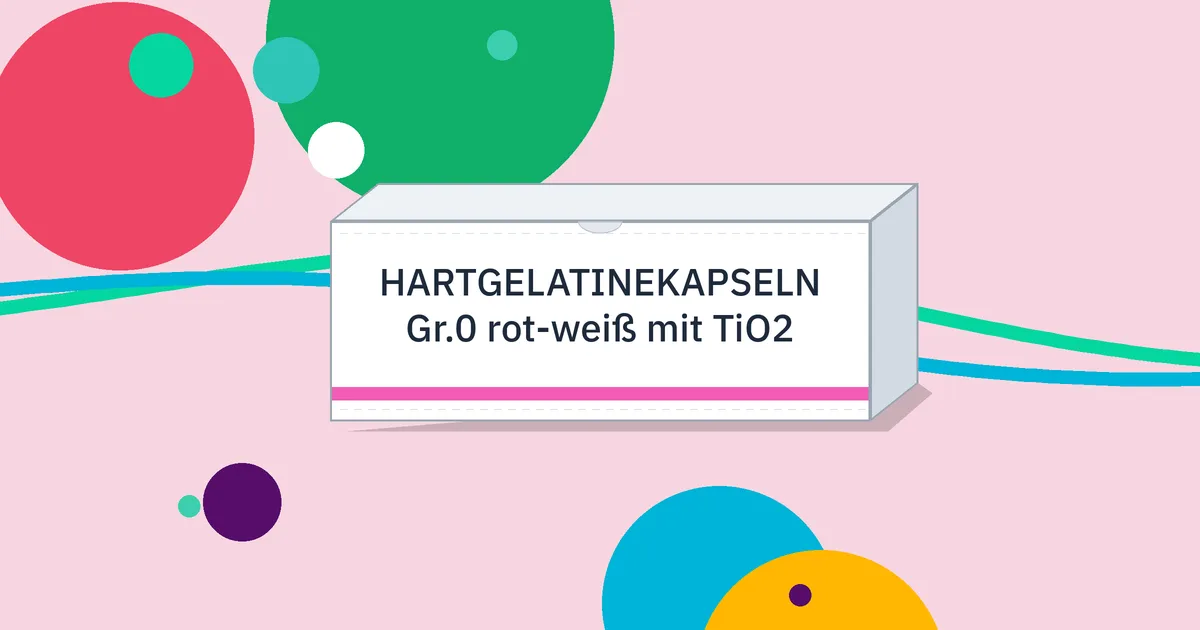 Symbolbild: Packung mit der Aufschrift HARTGELATINEKAPSELN Gr.0 rot-weiß mit TiO2 (PZN 18770201) – Verfügbarkeit und Bezug in Apotheken in Frankfurt am Main