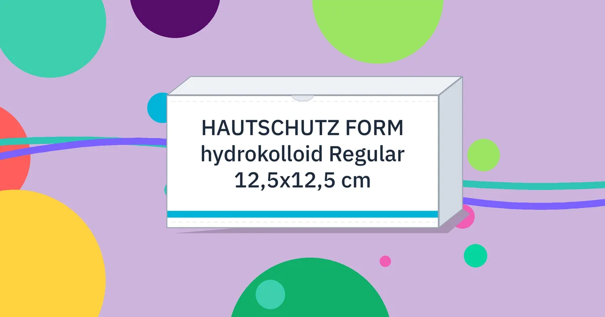 Symbolbild: Packung mit der Aufschrift HAUTSCHUTZ FORM hydrokolloid Regular 12,5x12,5 cm (PZN 11666386) – Verfügbarkeit und Bezug in Apotheken in Frankfurt am Main