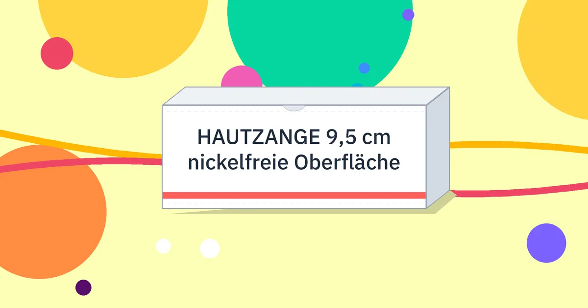Symbolbild: Packung mit der Aufschrift HAUTZANGE 9,5 cm nickelfreie Oberfläche (PZN 16792782) – Verfügbarkeit und Bezug in Apotheken in Frankfurt am Main