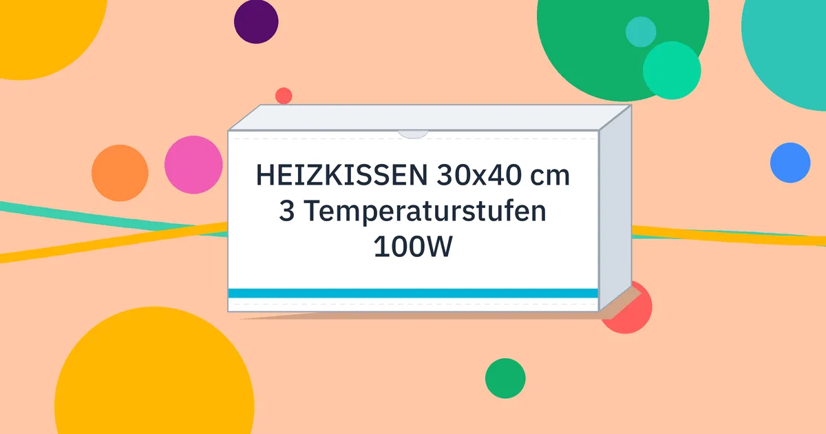 Symbolbild: Packung mit der Aufschrift HEIZKISSEN 30x40 cm 3 Temperaturstufen 100W (PZN 09735097) – Verfügbarkeit und Bezug in Apotheken in Frankfurt am Main