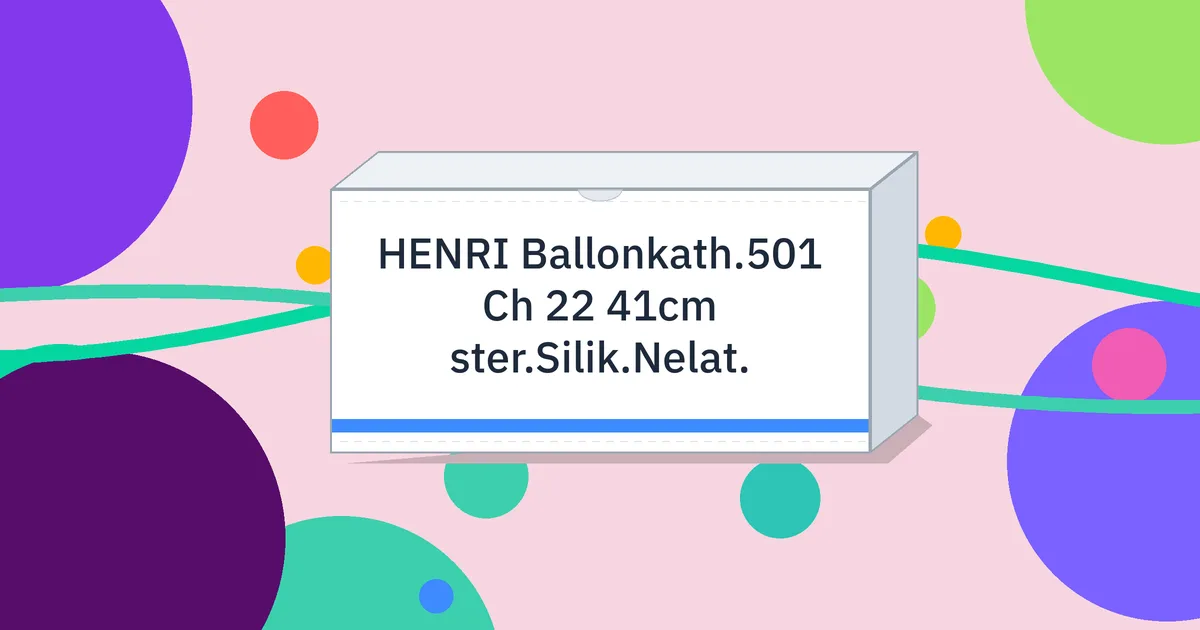 Symbolbild: Packung mit der Aufschrift HENRI Ballonkath.501 Ch 22 41cm ster.Silik.Nelat. (PZN 01399079) – Verfügbarkeit und Bezug in Apotheken in Frankfurt am Main