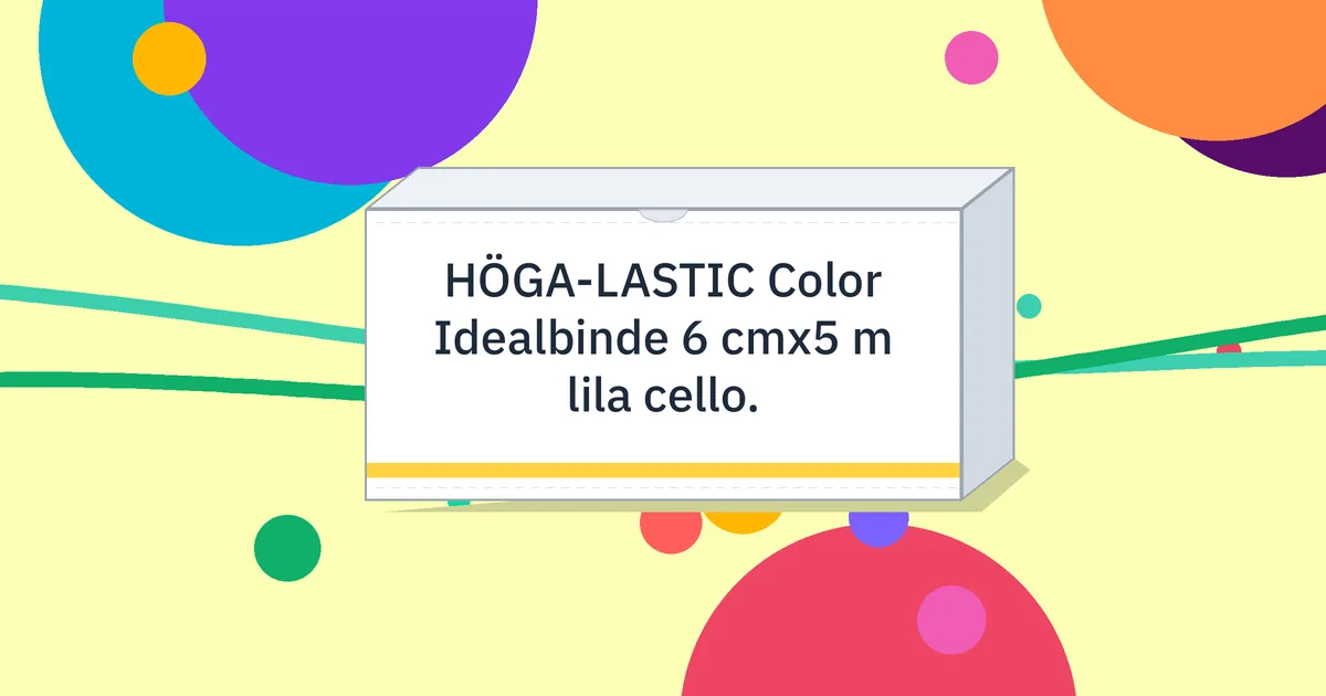 Symbolbild: Packung mit der Aufschrift HÖGA-LASTIC Color Idealbinde 6 cmx5 m lila cello. (PZN 10917797) – Verfügbarkeit und Bezug in Apotheken in Frankfurt am Main