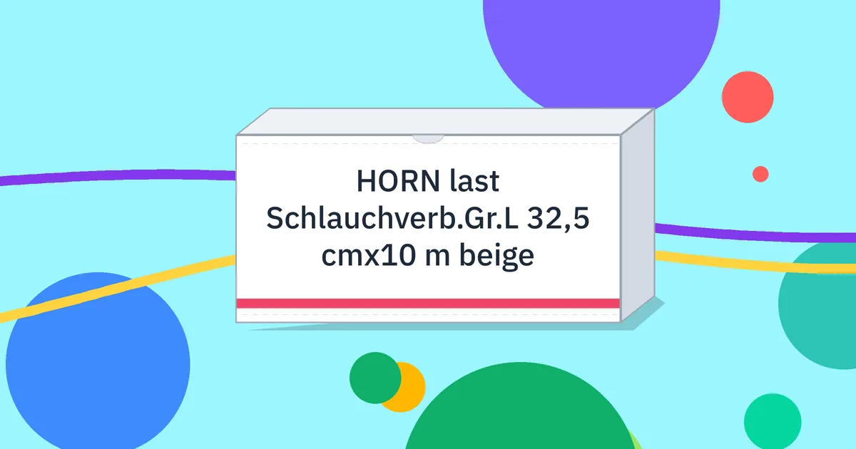 Symbolbild: Packung mit der Aufschrift HORN last Schlauchverb.Gr.L 32,5 cmx10 m beige (PZN 04636226) – Verfügbarkeit und Bezug in Apotheken in Frankfurt am Main