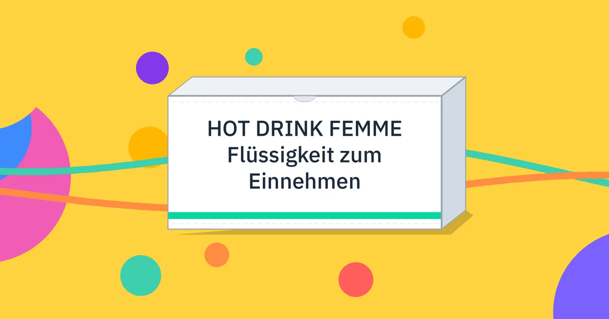 Symbolbild: Packung mit der Aufschrift HOT DRINK FEMME Flüssigkeit zum Einnehmen (PZN 20513032) – Verfügbarkeit und Bezug in Apotheken in Frankfurt am Main