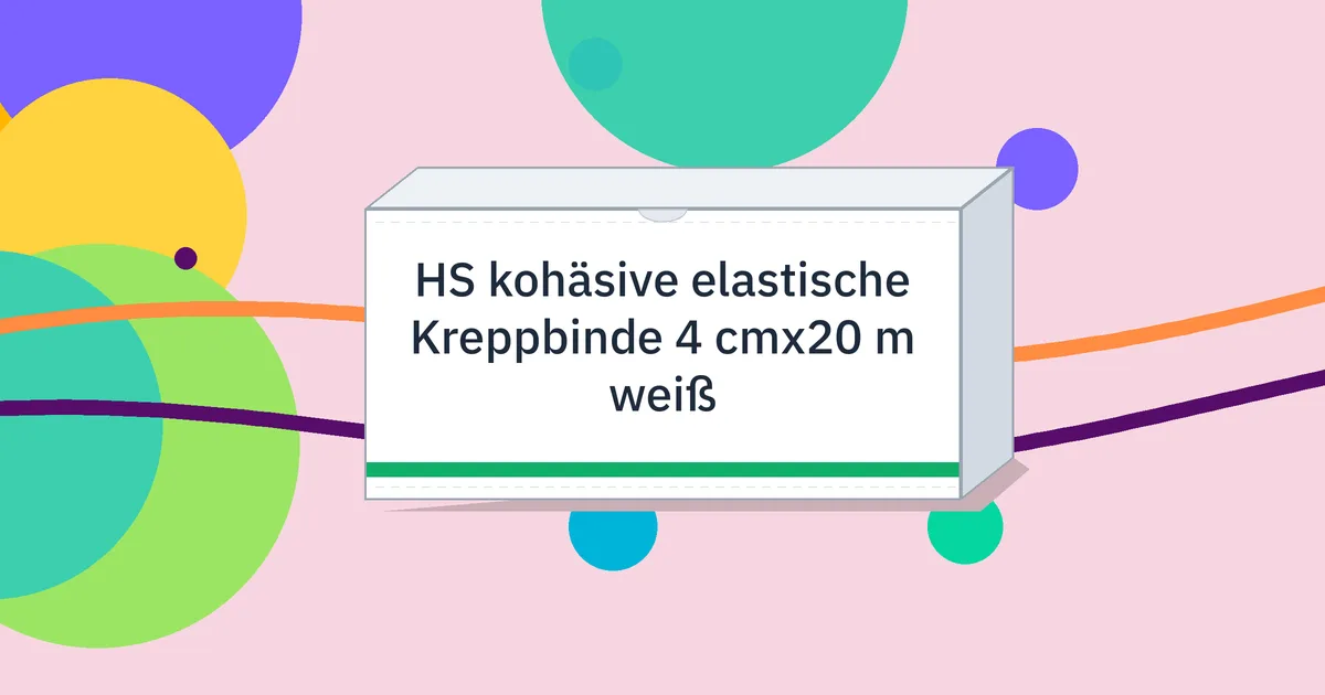 Symbolbild: Packung mit der Aufschrift HS kohäsive elastische Kreppbinde 4 cmx20 m weiß (PZN 09741755) – Verfügbarkeit und Bezug in Apotheken in Frankfurt am Main