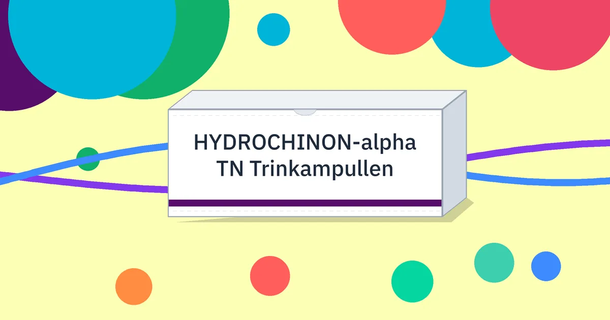 Symbolbild: Packung mit der Aufschrift HYDROCHINON-alpha TN Trinkampullen (PZN 17541846) – Verfügbarkeit und Bezug in Apotheken in Frankfurt am Main