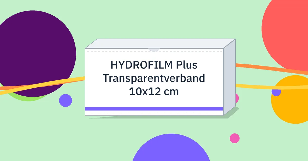 Symbolbild: Packung mit der Aufschrift HYDROFILM Plus Transparentverband 10x12 cm (PZN 10185532) – Verfügbarkeit und Bezug in Apotheken in Frankfurt am Main