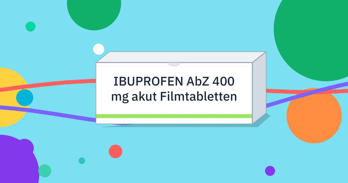 Symbolbild: Packung mit der Aufschrift IBUPROFEN AbZ 400 mg akut Filmtabletten (PZN 11722825) – Verfügbarkeit und Bezug in Apotheken in Frankfurt am Main