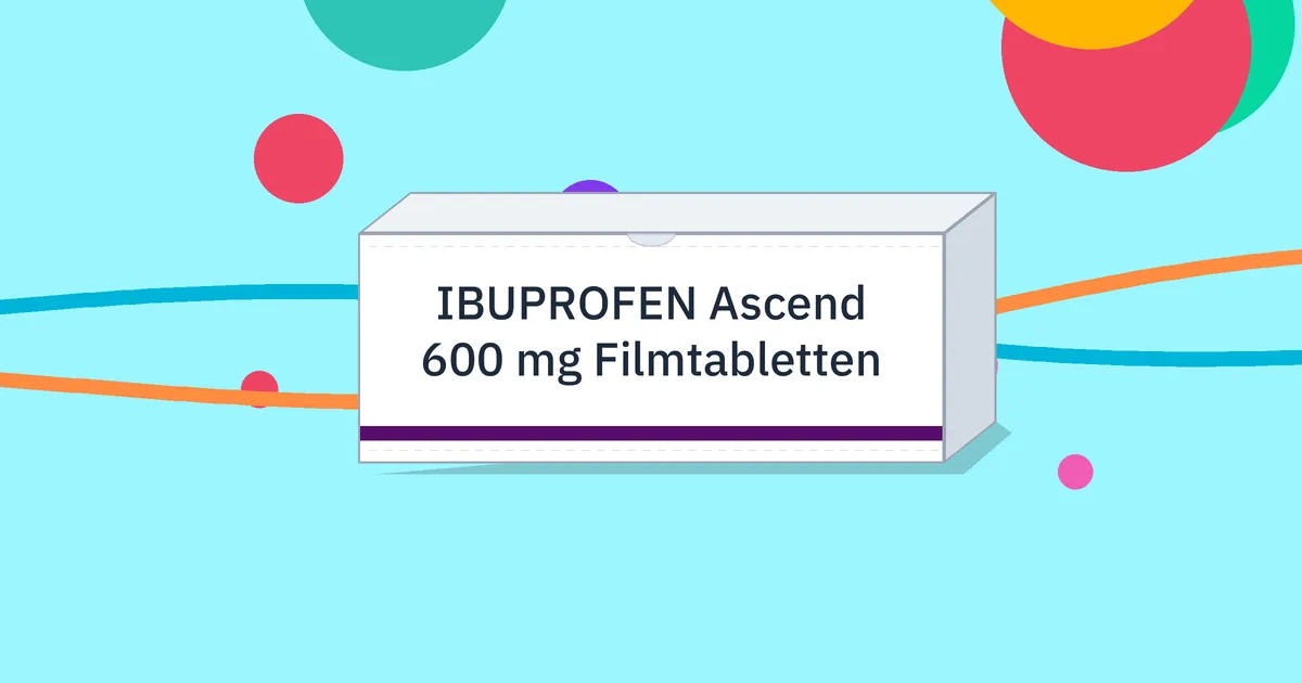 Symbolbild: Packung mit der Aufschrift IBUPROFEN Ascend 600 mg Filmtabletten (PZN 16127257) – Verfügbarkeit und Bezug in Apotheken in Frankfurt am Main