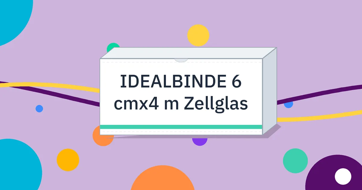 Symbolbild: Packung mit der Aufschrift IDEALBINDE 6 cmx4 m Zellglas (PZN 04048989) – Verfügbarkeit und Bezug in Apotheken in Frankfurt am Main