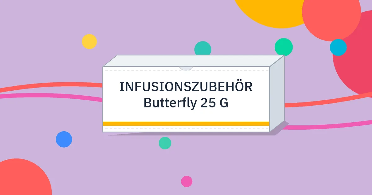 Symbolbild: Packung mit der Aufschrift INFUSIONSZUBEHÖR Butterfly 25 G (PZN 04481315) – Verfügbarkeit und Bezug in Apotheken in Frankfurt am Main
