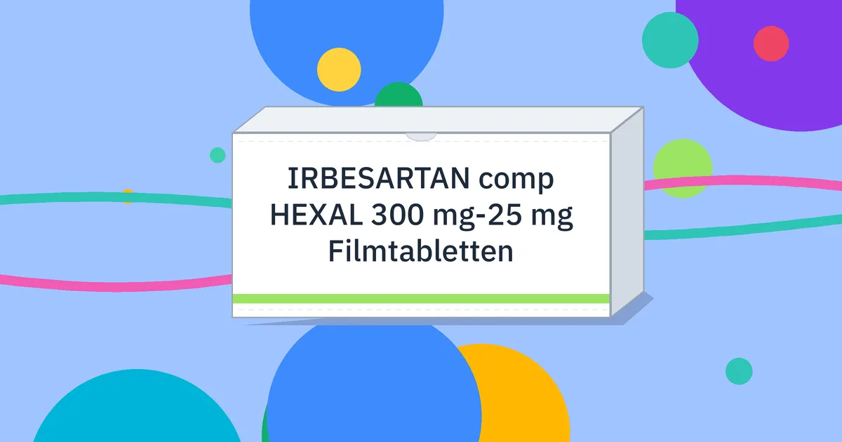Symbolbild: Packung mit der Aufschrift IRBESARTAN comp HEXAL 300 mg-25 mg Filmtabletten (PZN 09672149) – Verfügbarkeit und Bezug in Apotheken in Frankfurt am Main