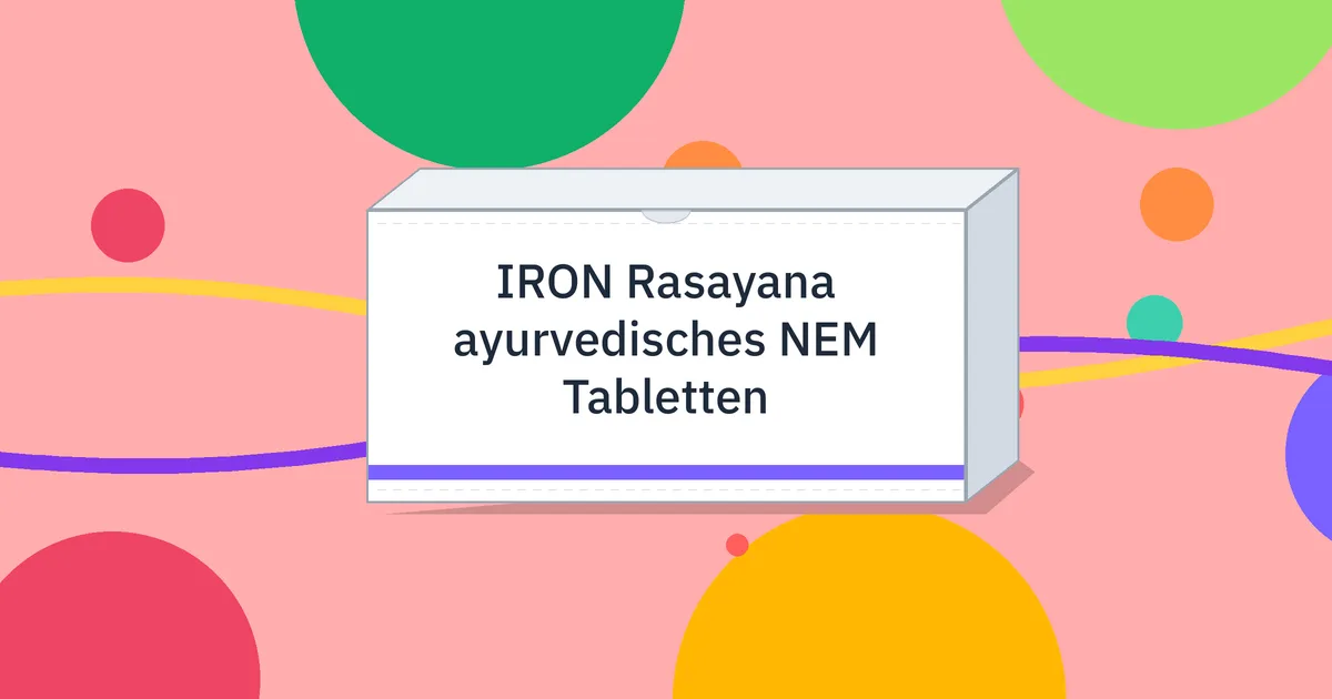 Symbolbild: Packung mit der Aufschrift IRON Rasayana ayurvedisches NEM Tabletten (PZN 17880040) – Verfügbarkeit und Bezug in Apotheken in Frankfurt am Main