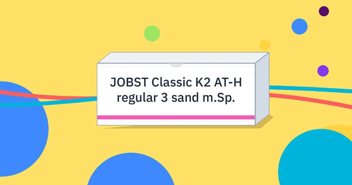 Symbolbild: Packung mit der Aufschrift JOBST Classic K2 AT-H regular 3 sand m.Sp. (PZN 13068749) – Verfügbarkeit und Bezug in Apotheken in Frankfurt am Main