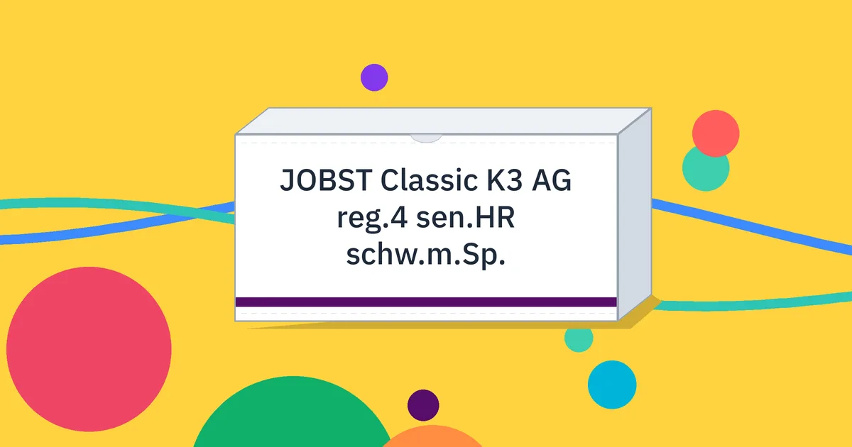 Symbolbild: Packung mit der Aufschrift JOBST Classic K3 AG reg.4 sen.HR schw.m.Sp. (PZN 17957400) – Verfügbarkeit und Bezug in Apotheken in Frankfurt am Main