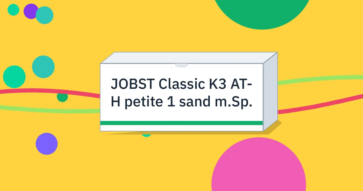 Symbolbild: Packung mit der Aufschrift JOBST Classic K3 AT-H petite 1 sand m.Sp. (PZN 13076708) – Verfügbarkeit und Bezug in Apotheken in Frankfurt am Main