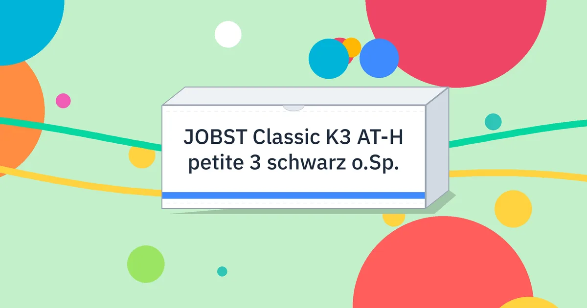 Symbolbild: Packung mit der Aufschrift JOBST Classic K3 AT-H petite 3 schwarz o.Sp. (PZN 13077027) – Verfügbarkeit und Bezug in Apotheken in Frankfurt am Main