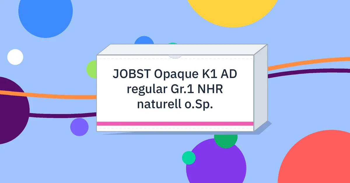 Symbolbild: Packung mit der Aufschrift JOBST Opaque K1 AD regular Gr.1 NHR naturell o.Sp. (PZN 13082608) – Verfügbarkeit und Bezug in Apotheken in Frankfurt am Main