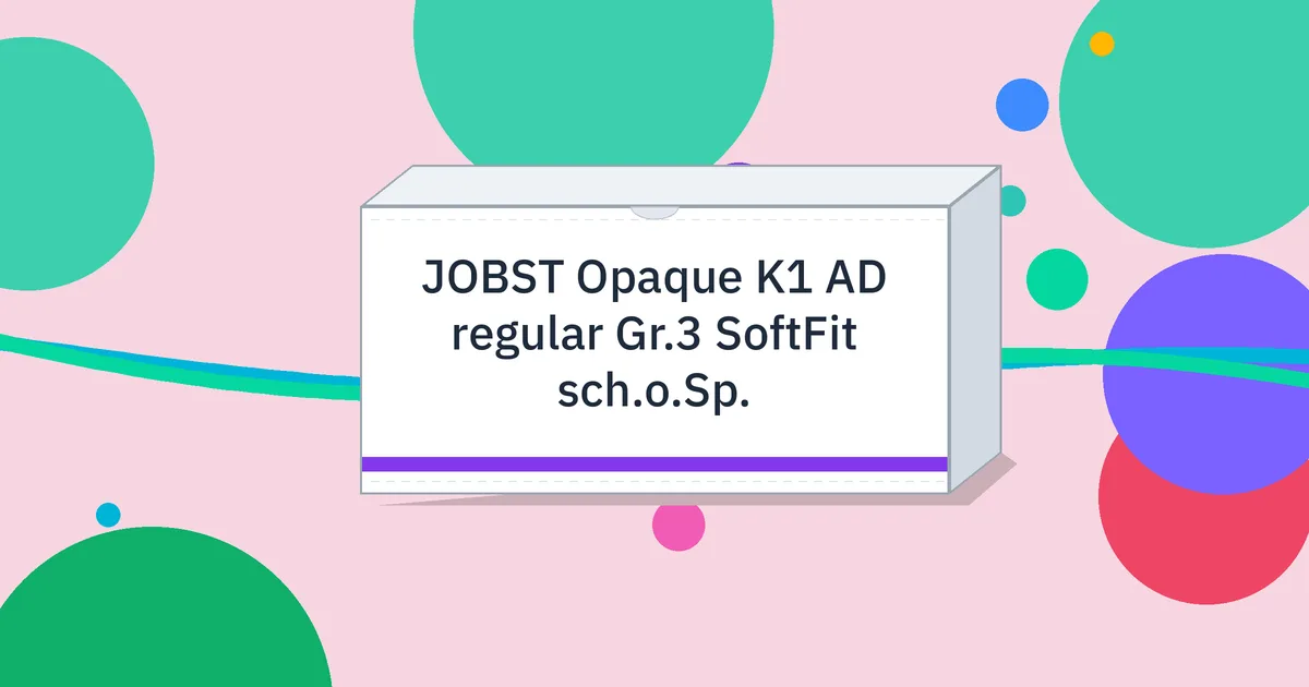 Symbolbild: Packung mit der Aufschrift JOBST Opaque K1 AD regular Gr.3 SoftFit sch.o.Sp. (PZN 13083134) – Verfügbarkeit und Bezug in Apotheken in Frankfurt am Main