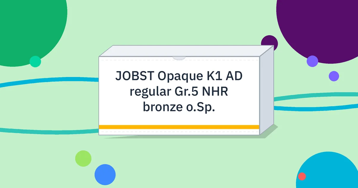 Symbolbild: Packung mit der Aufschrift JOBST Opaque K1 AD regular Gr.5 NHR bronze o.Sp. (PZN 13082459) – Verfügbarkeit und Bezug in Apotheken in Frankfurt am Main