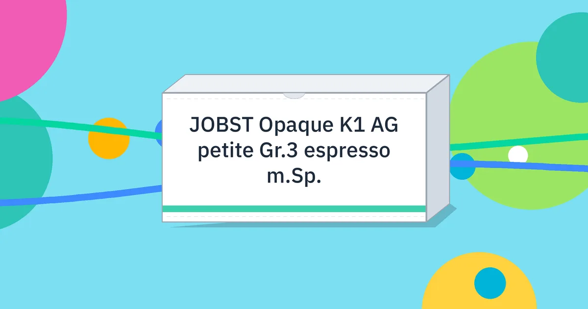 Symbolbild: Packung mit der Aufschrift JOBST Opaque K1 AG petite Gr.3 espresso m.Sp. (PZN 16270687) – Verfügbarkeit und Bezug in Apotheken in Frankfurt am Main