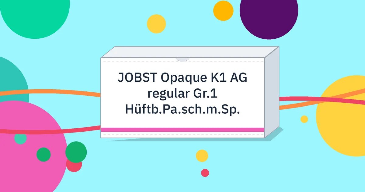 Symbolbild: Packung mit der Aufschrift JOBST Opaque K1 AG regular Gr.1 Hüftb.Pa.sch.m.Sp. (PZN 13100602) – Verfügbarkeit und Bezug in Apotheken in Frankfurt am Main