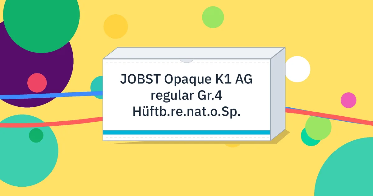 Symbolbild: Packung mit der Aufschrift JOBST Opaque K1 AG regular Gr.4 Hüftb.re.nat.o.Sp. (PZN 13101642) – Verfügbarkeit und Bezug in Apotheken in Frankfurt am Main