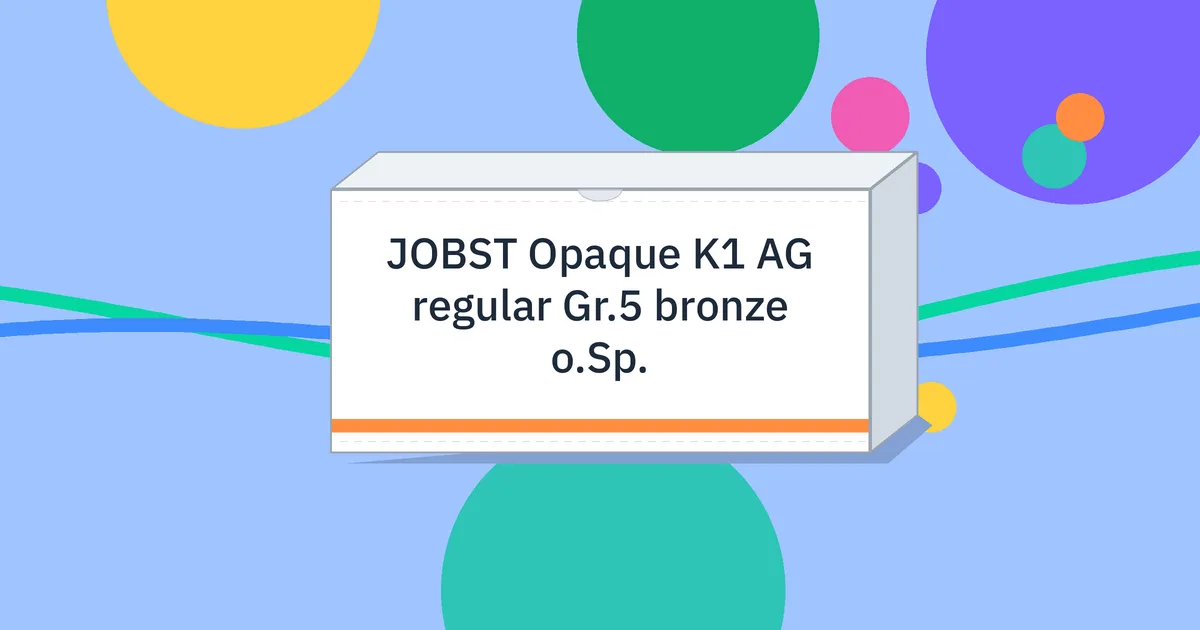 Symbolbild: Packung mit der Aufschrift JOBST Opaque K1 AG regular Gr.5 bronze o.Sp. (PZN 13094244) – Verfügbarkeit und Bezug in Apotheken in Frankfurt am Main