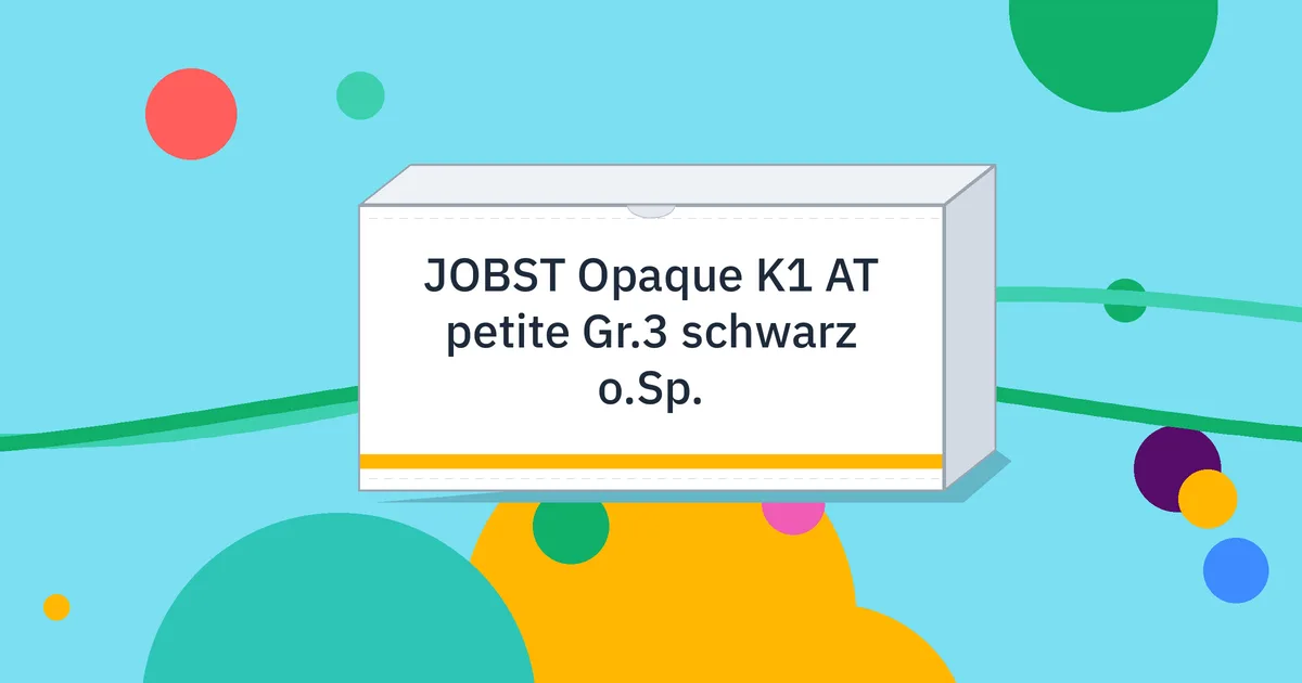 Symbolbild: Packung mit der Aufschrift JOBST Opaque K1 AT petite Gr.3 schwarz o.Sp. (PZN 13104209) – Verfügbarkeit und Bezug in Apotheken in Frankfurt am Main