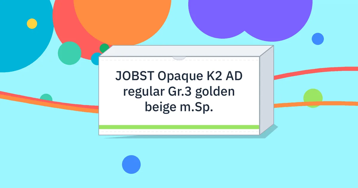 Symbolbild: Packung mit der Aufschrift JOBST Opaque K2 AD regular Gr.3 golden beige m.Sp. (PZN 16277471) – Verfügbarkeit und Bezug in Apotheken in Frankfurt am Main