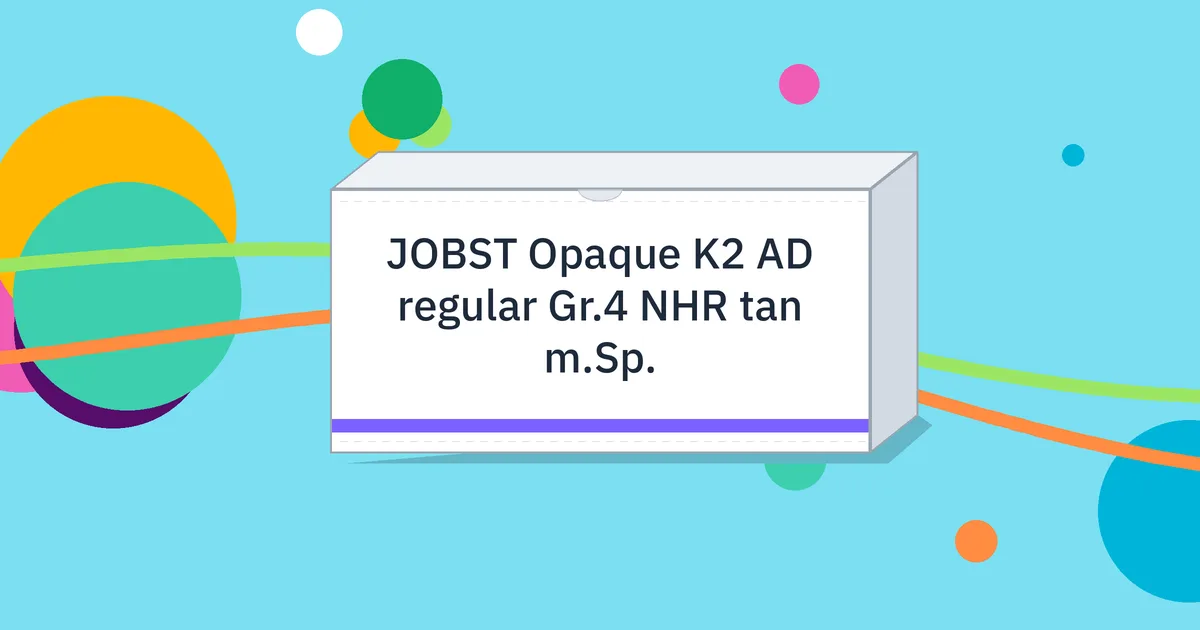 Symbolbild: Packung mit der Aufschrift JOBST Opaque K2 AD regular Gr.4 NHR tan m.Sp. (PZN 16277873) – Verfügbarkeit und Bezug in Apotheken in Frankfurt am Main