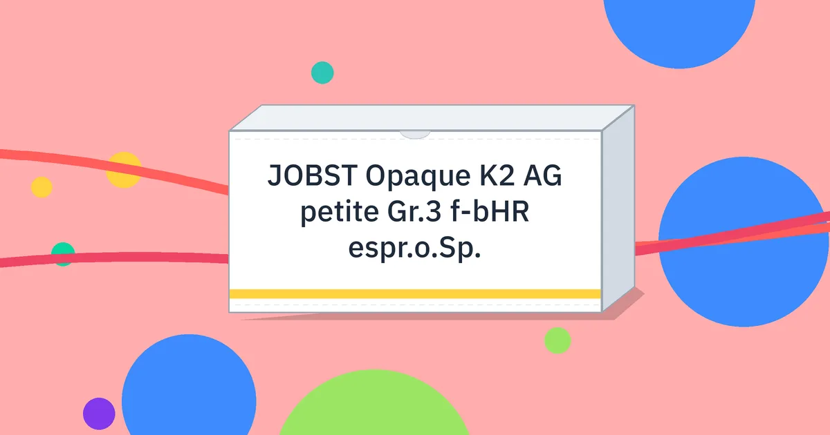 Symbolbild: Packung mit der Aufschrift JOBST Opaque K2 AG petite Gr.3 f-bHR espr.o.Sp. (PZN 16285329) – Verfügbarkeit und Bezug in Apotheken in Frankfurt am Main