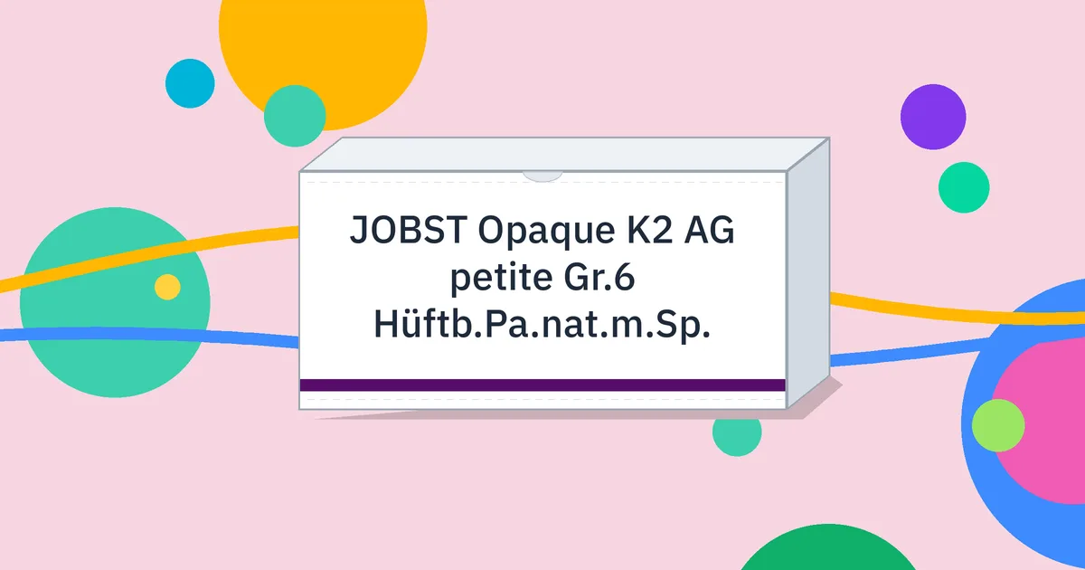 Symbolbild: Packung mit der Aufschrift JOBST Opaque K2 AG petite Gr.6 Hüftb.Pa.nat.m.Sp. (PZN 13114449) – Verfügbarkeit und Bezug in Apotheken in Frankfurt am Main