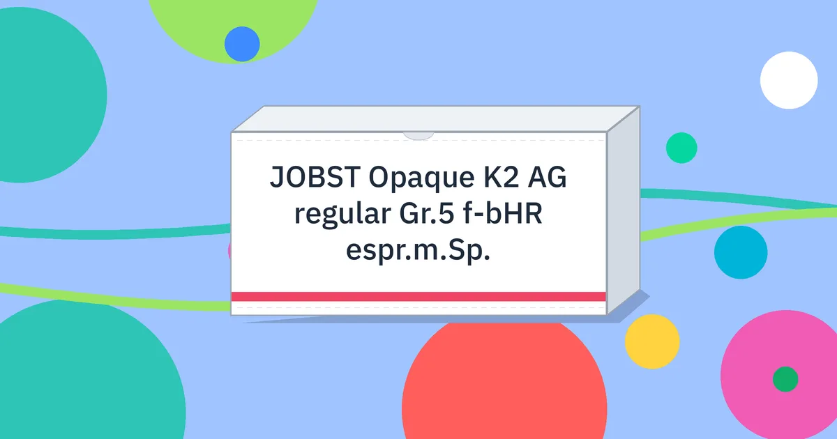 Symbolbild: Packung mit der Aufschrift JOBST Opaque K2 AG regular Gr.5 f-bHR espr.m.Sp. (PZN 16281834) – Verfügbarkeit und Bezug in Apotheken in Frankfurt am Main