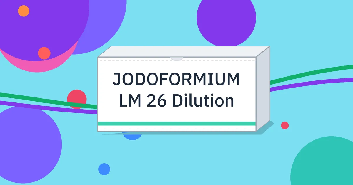 Symbolbild: Packung mit der Aufschrift JODOFORMIUM LM 26 Dilution (PZN 13563408) – Verfügbarkeit und Bezug in Apotheken in Frankfurt am Main