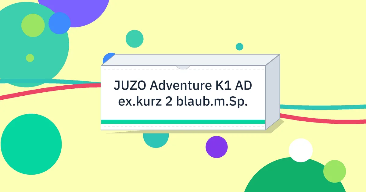 Symbolbild: Packung mit der Aufschrift JUZO Adventure K1 AD ex.kurz 2 blaub.m.Sp. (PZN 16345988) – Verfügbarkeit und Bezug in Apotheken in Frankfurt am Main