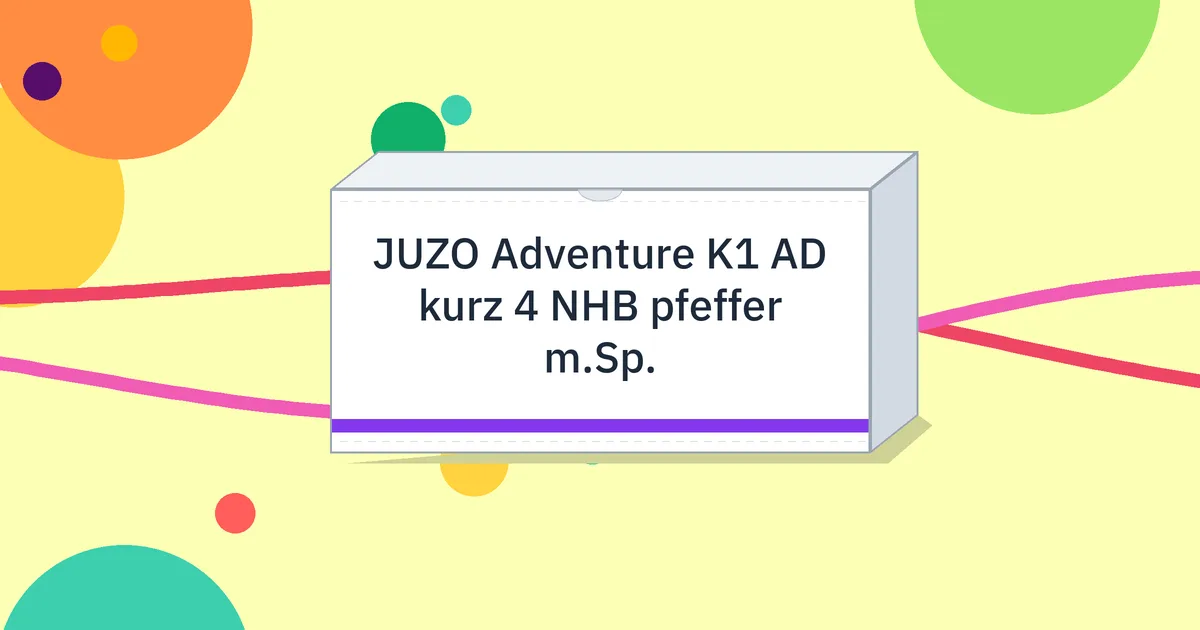 Symbolbild: Packung mit der Aufschrift JUZO Adventure K1 AD kurz 4 NHB pfeffer m.Sp. (PZN 14975225) – Verfügbarkeit und Bezug in Apotheken in Frankfurt am Main