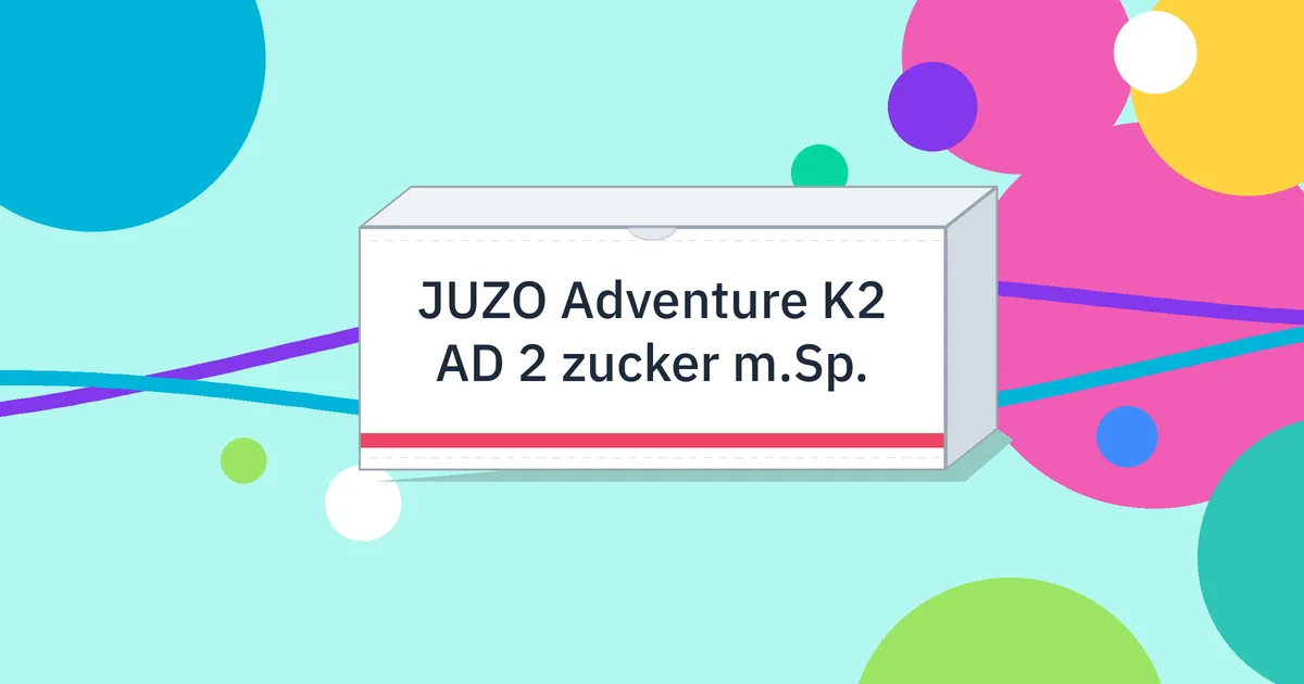 Symbolbild: Packung mit der Aufschrift JUZO Adventure K2 AD 2 zucker m.Sp. (PZN 16342659) – Verfügbarkeit und Bezug in Apotheken in Frankfurt am Main