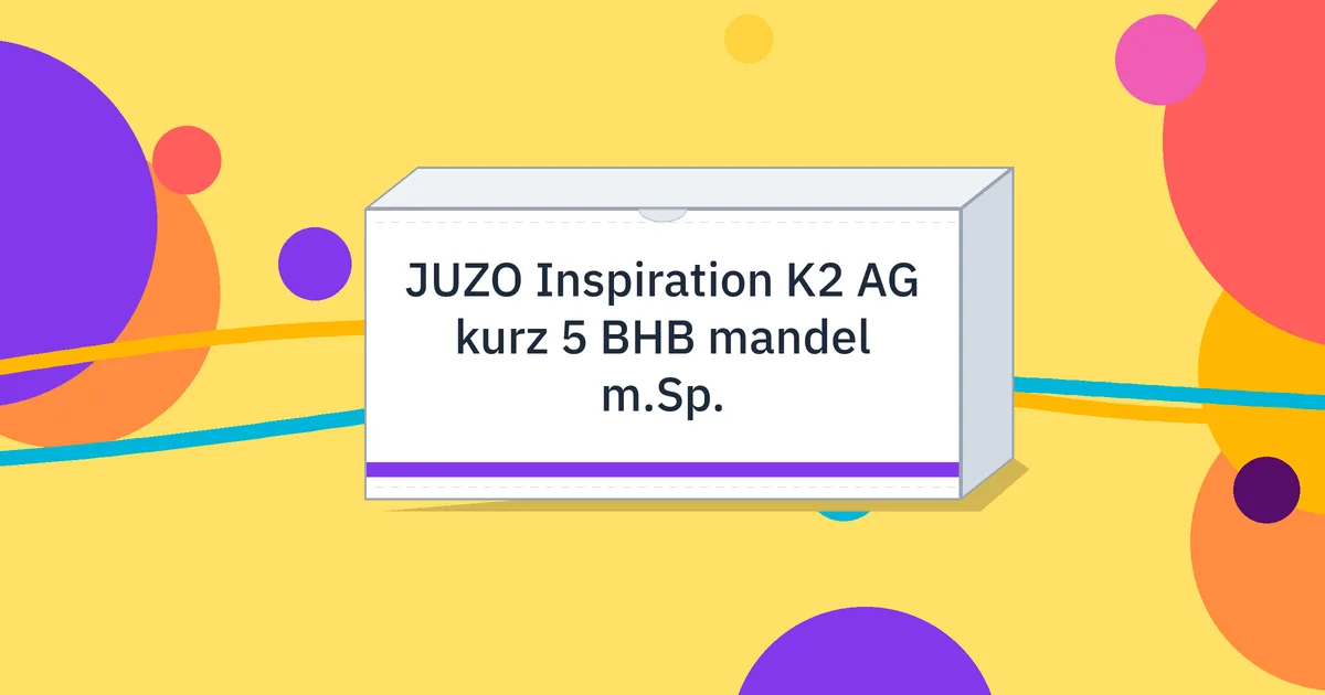 Symbolbild: Packung mit der Aufschrift JUZO Inspiration K2 AG kurz 5 BHB mandel m.Sp. (PZN 14834335) – Verfügbarkeit und Bezug in Apotheken in Frankfurt am Main