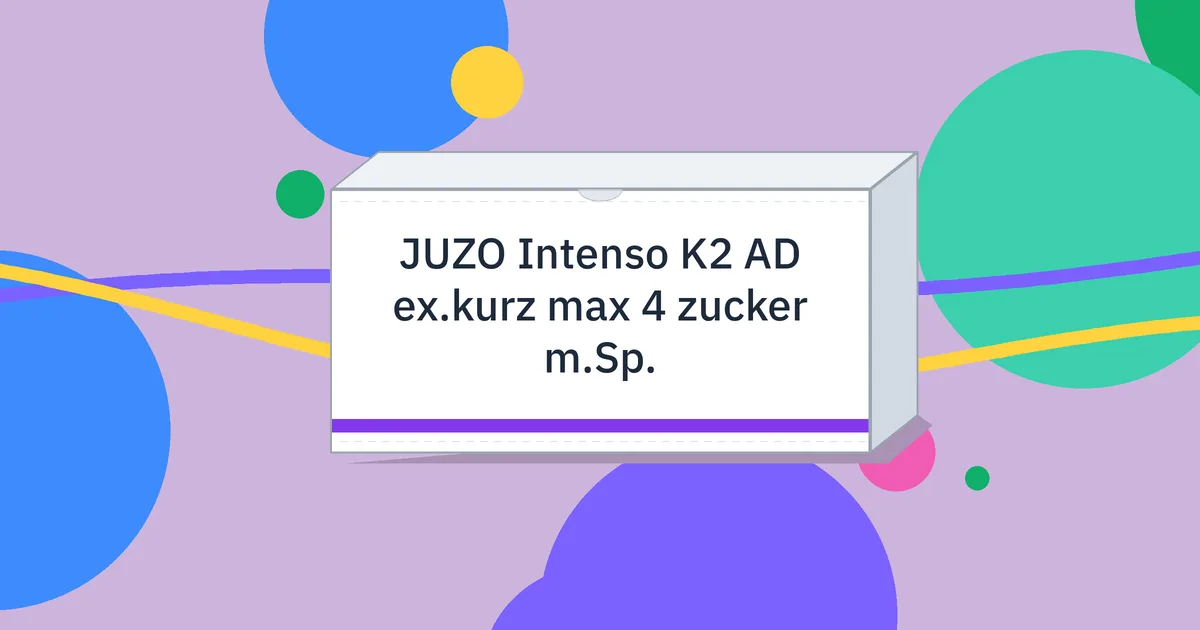 Symbolbild: Packung mit der Aufschrift JUZO Intenso K2 AD ex.kurz max 4 zucker m.Sp. (PZN 18606602) – Verfügbarkeit und Bezug in Apotheken in Frankfurt am Main