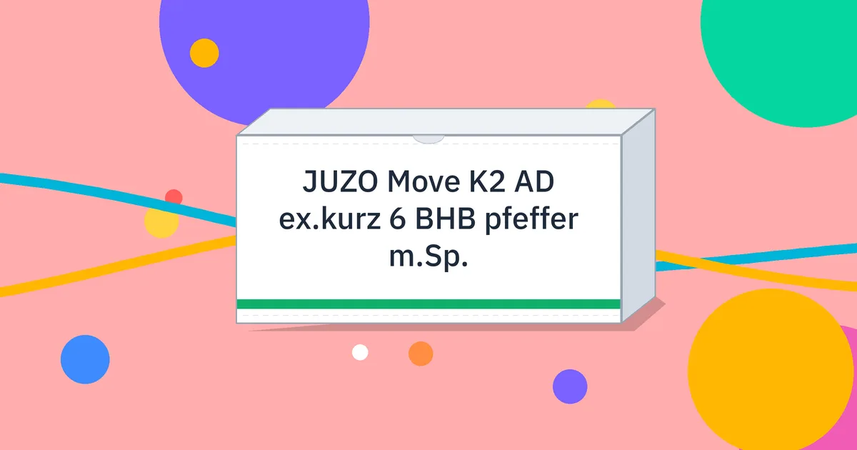 Symbolbild: Packung mit der Aufschrift JUZO Move K2 AD ex.kurz 6 BHB pfeffer m.Sp. (PZN 16340614) – Verfügbarkeit und Bezug in Apotheken in Frankfurt am Main