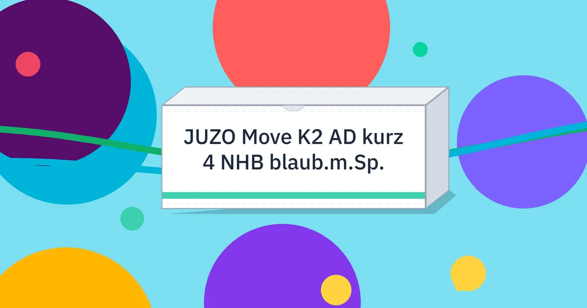 Symbolbild: Packung mit der Aufschrift JUZO Move K2 AD kurz 4 NHB blaub.m.Sp. (PZN 18540412) – Verfügbarkeit und Bezug in Apotheken in Frankfurt am Main